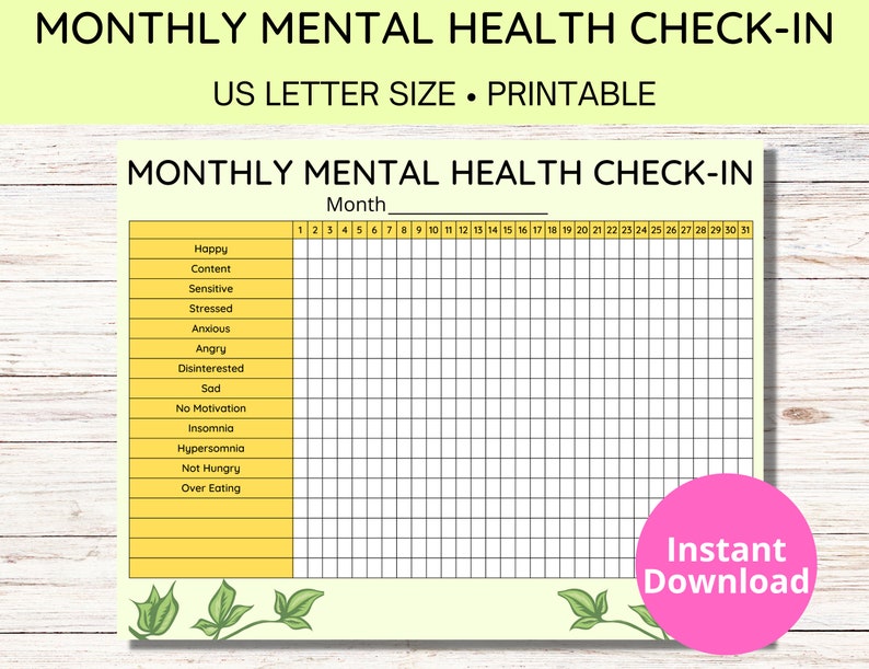 Monthly Mental Health Tracker, Self-care Tracker Printable | Letter ...