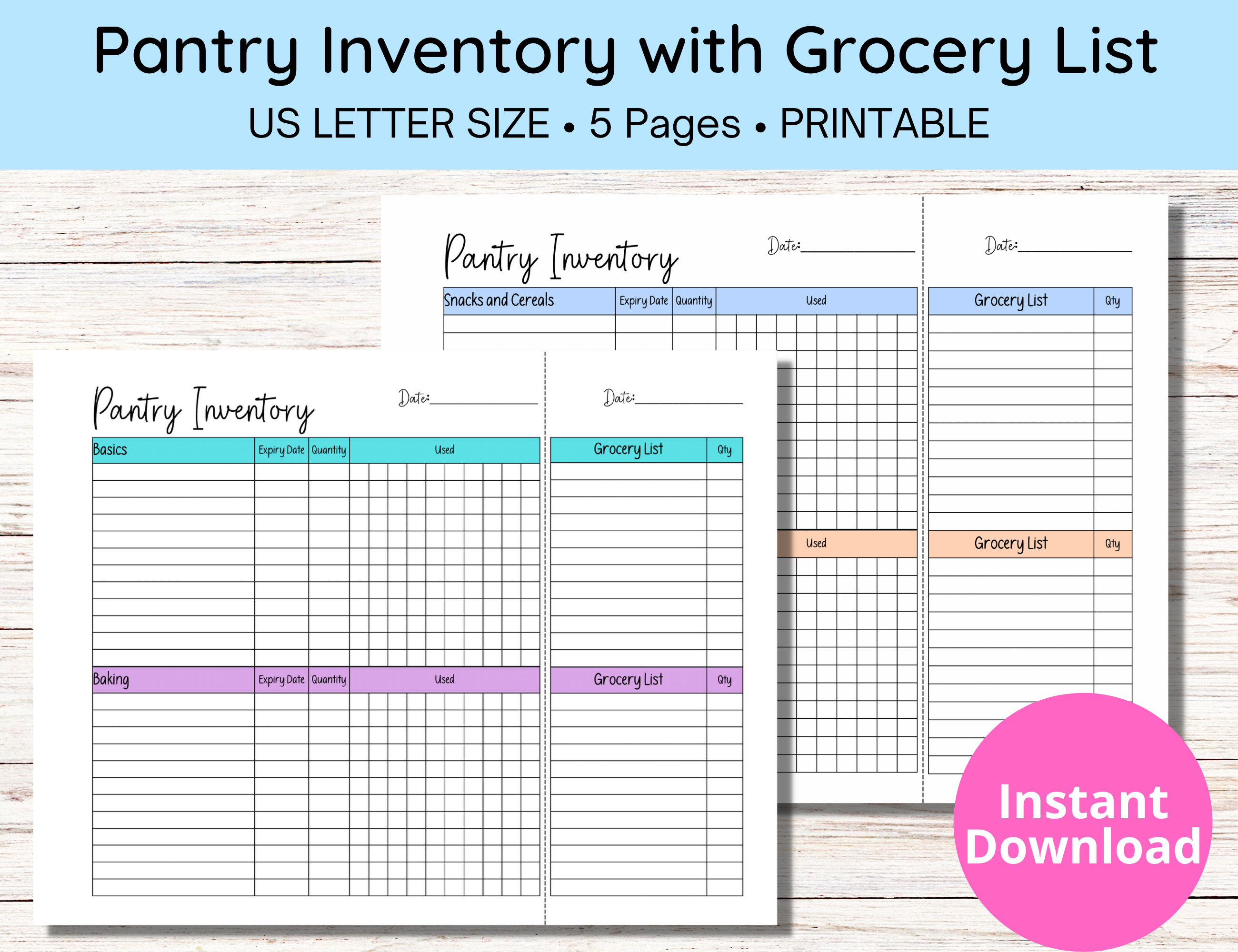 Kitchen Pantry Inventory, Food Inventory Template Printable, Letter ...