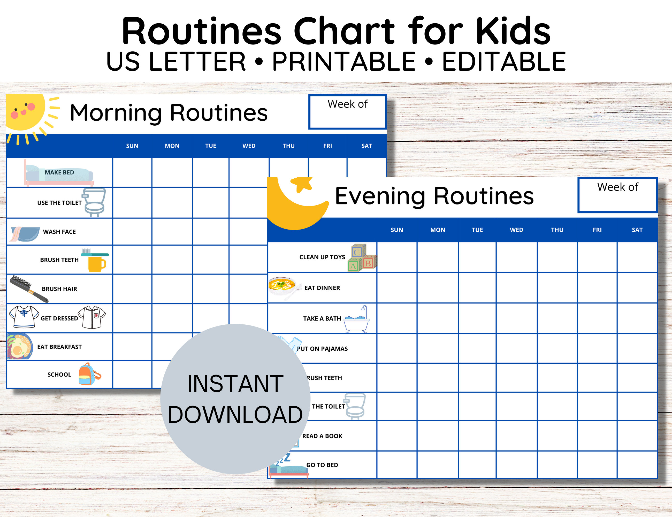 Morning and Bedtime Routine Charts for Kids With Book Tracker ...