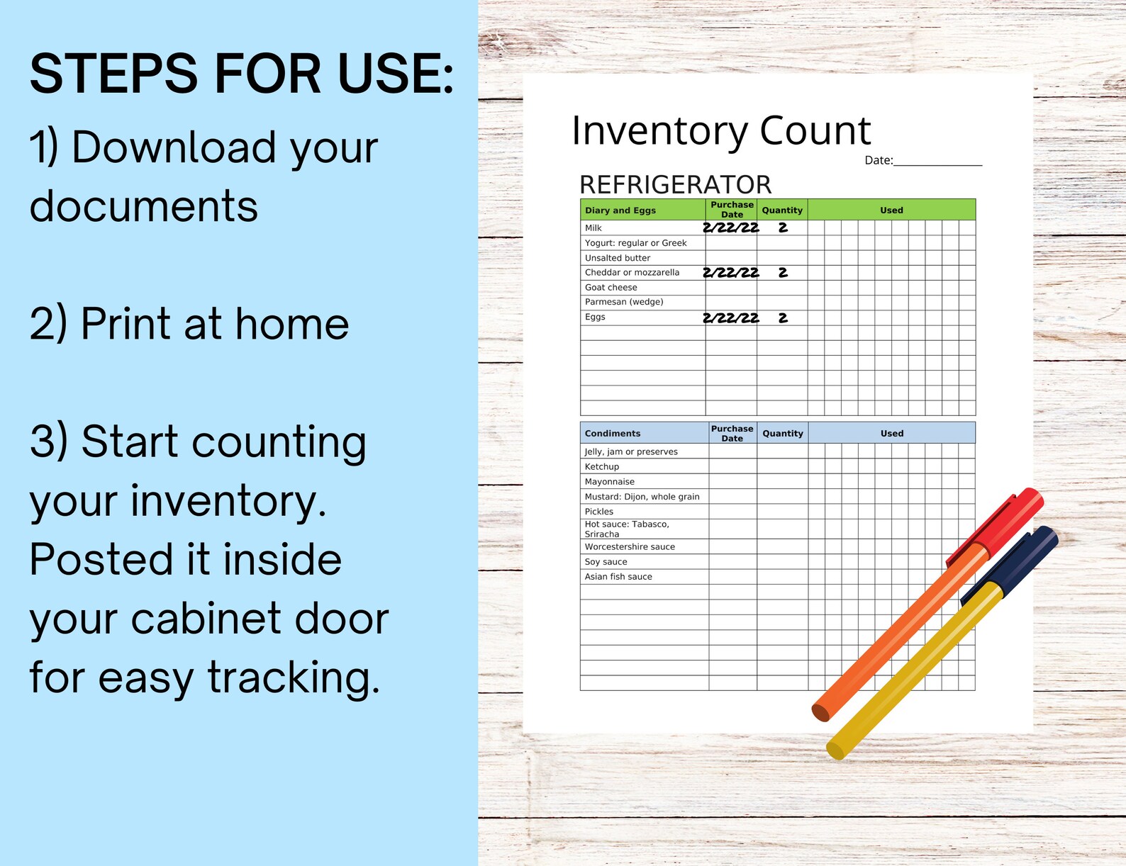 Fridge & Freezer Inventory Template Printable | Food Inventory | Letter ...