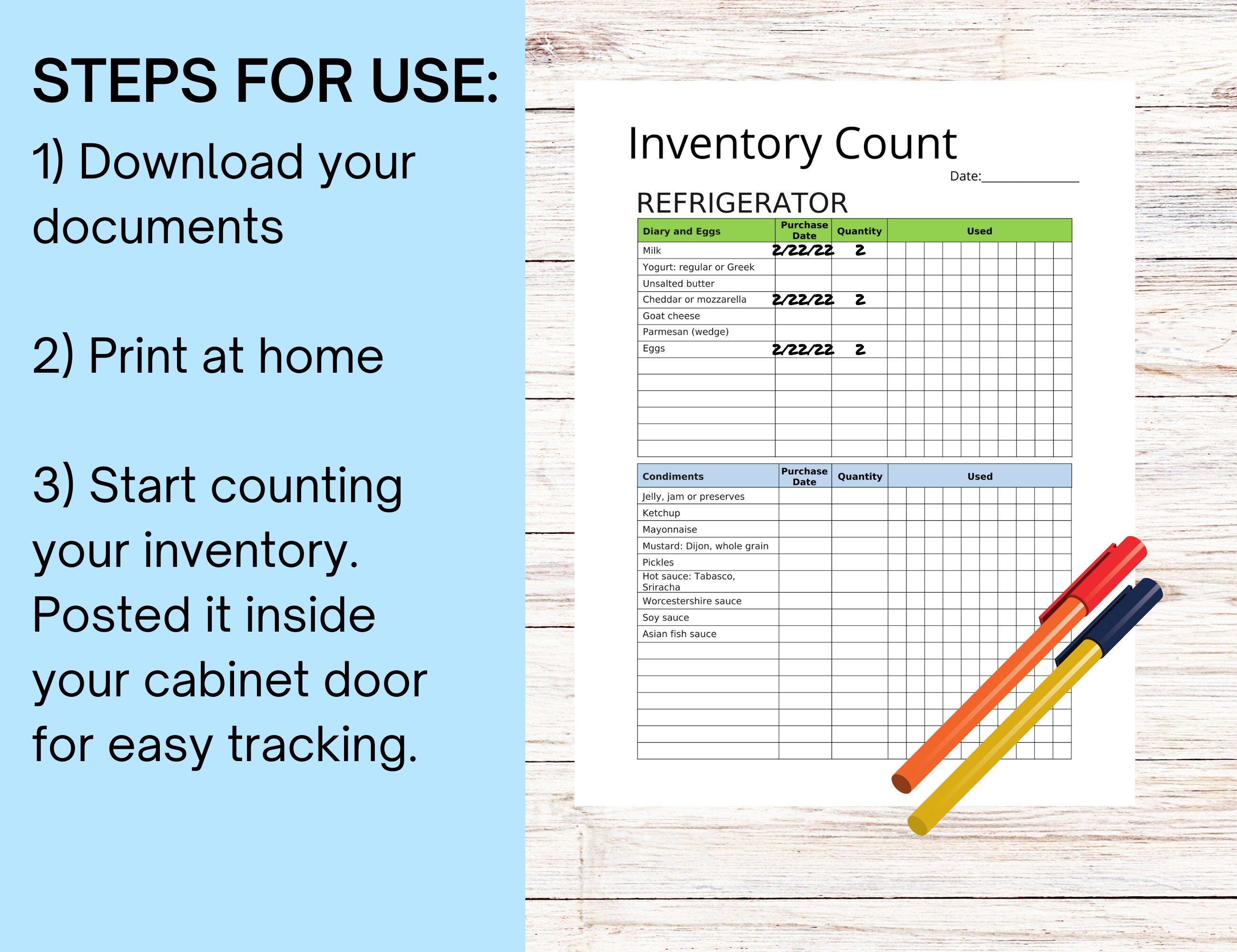 Fridge & Freezer Inventory Template Printable | Food Inventory | Letter ...