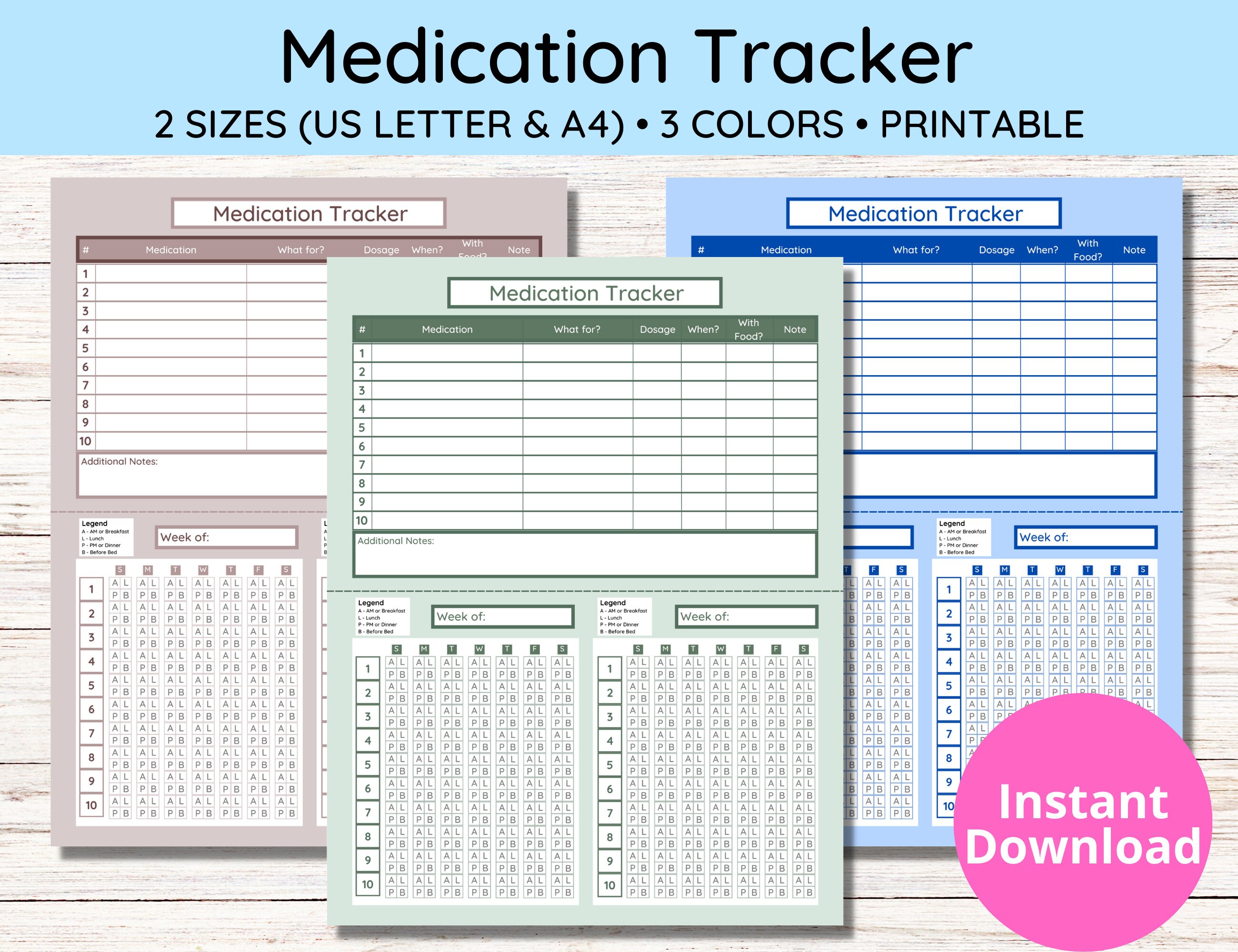 Medication Tracker Printable Template, Medicine Log | Letter Size & A4 ...