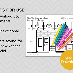 20k Kitchen Renovation Savings Challenge, Savings Tracker Printable ...