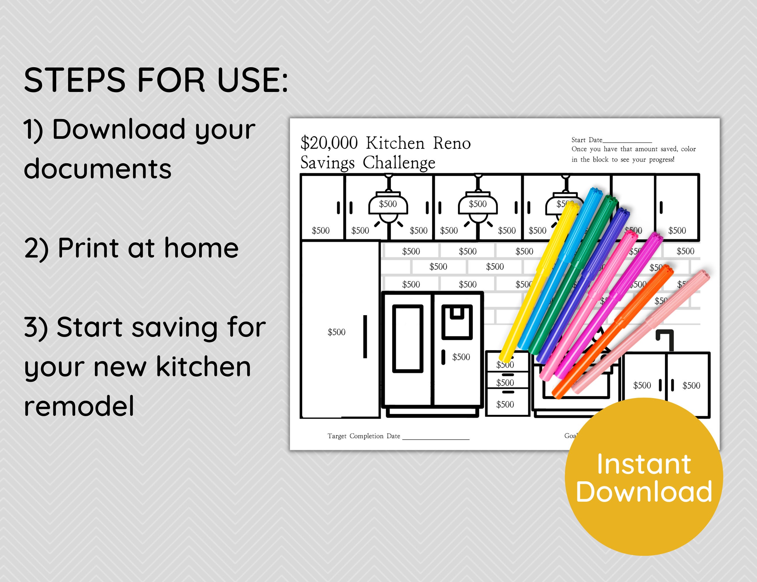 20k Kitchen Renovation Savings Challenge, Savings Tracker Printable ...
