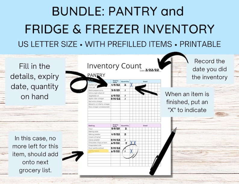 Kitchen Inventory Bundles Printable | Pantry, Fridge & Freezer ...