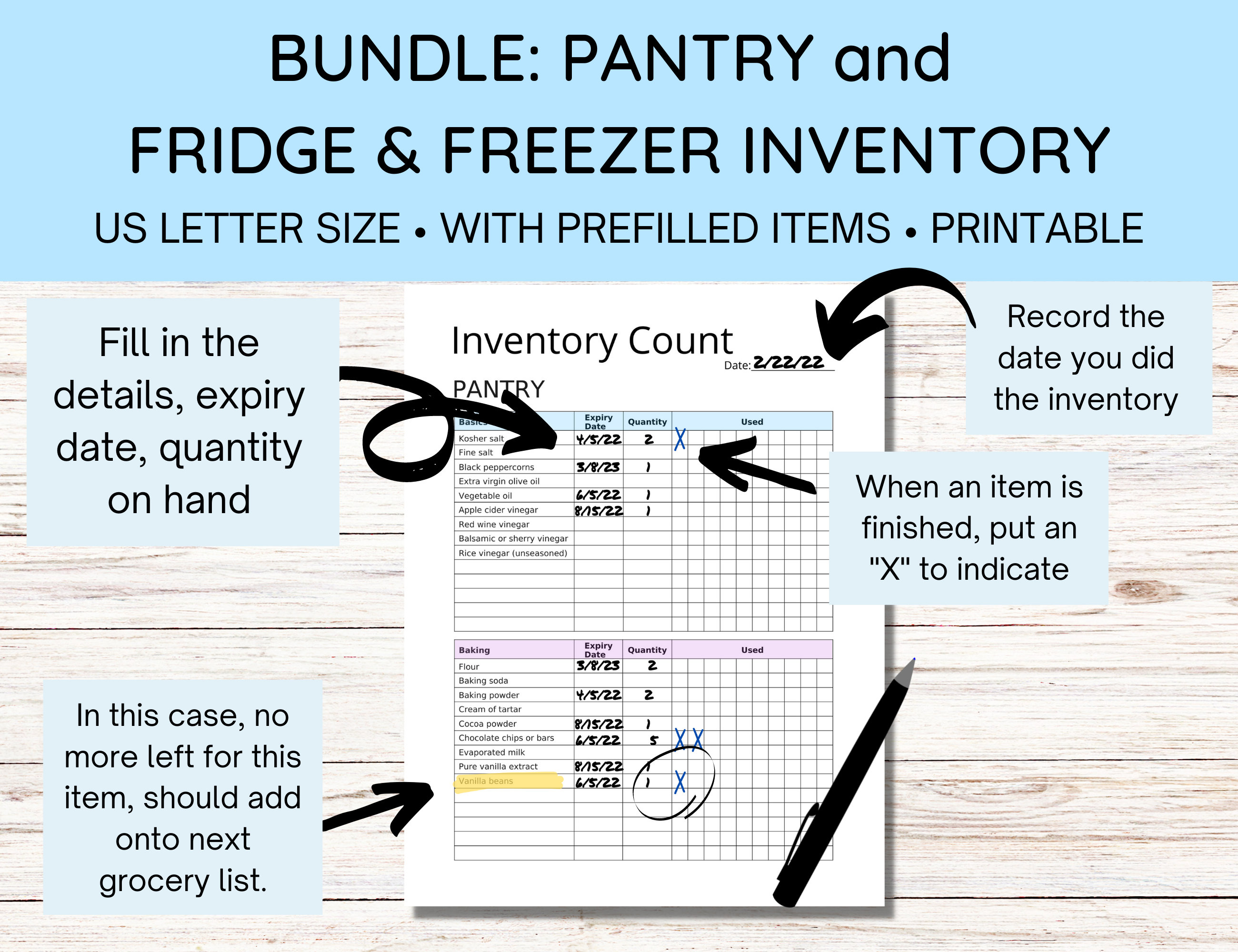 Kitchen Inventory Bundles Printable | Pantry, Fridge & Freezer ...