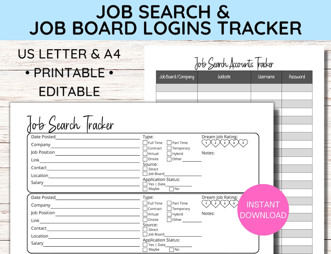 Job Application Tracker, Job Search Tracker, Job Boards Login Tracker ...