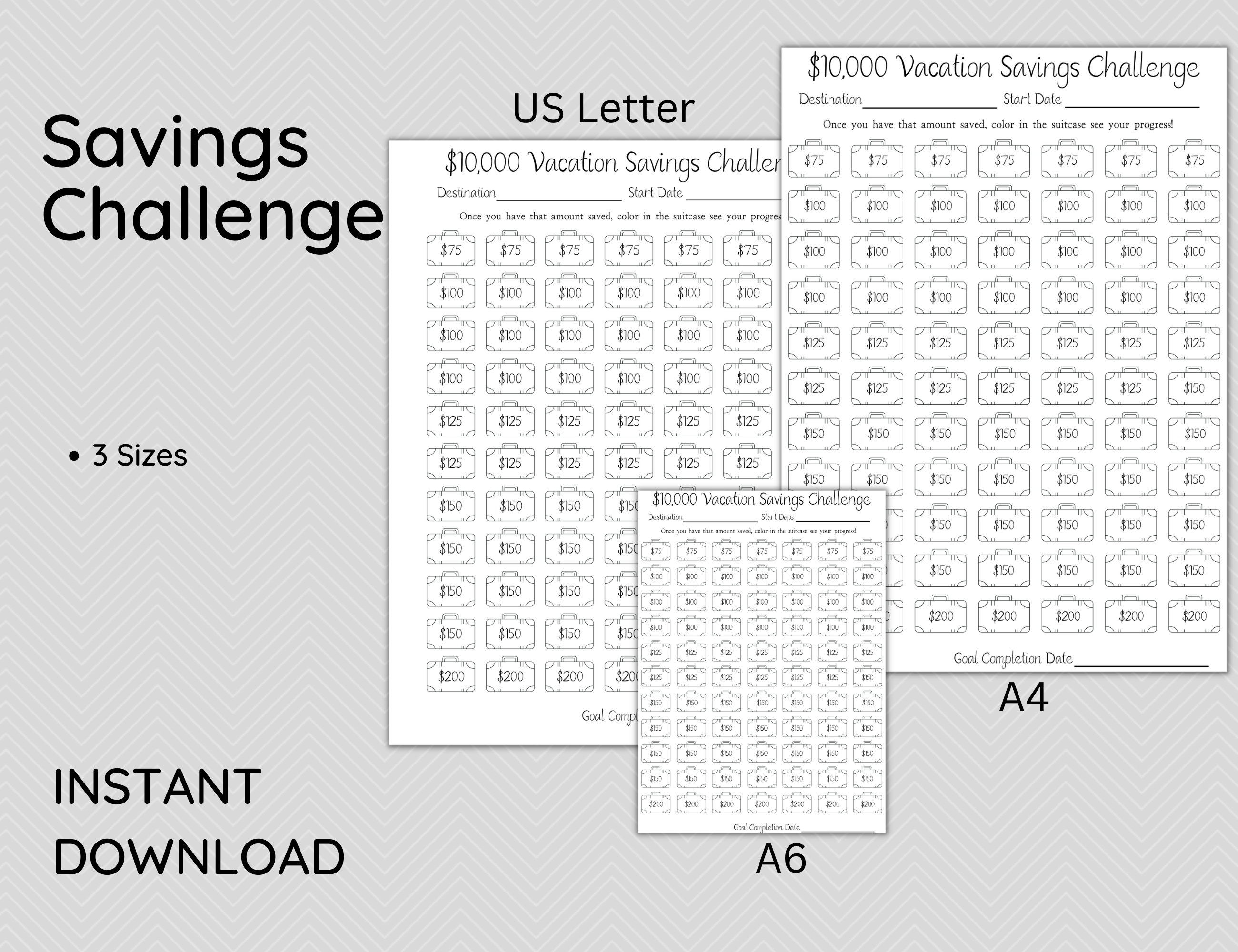 10k Vacation Savings Challenge, Savings Tracker Printable | Letter Size ...