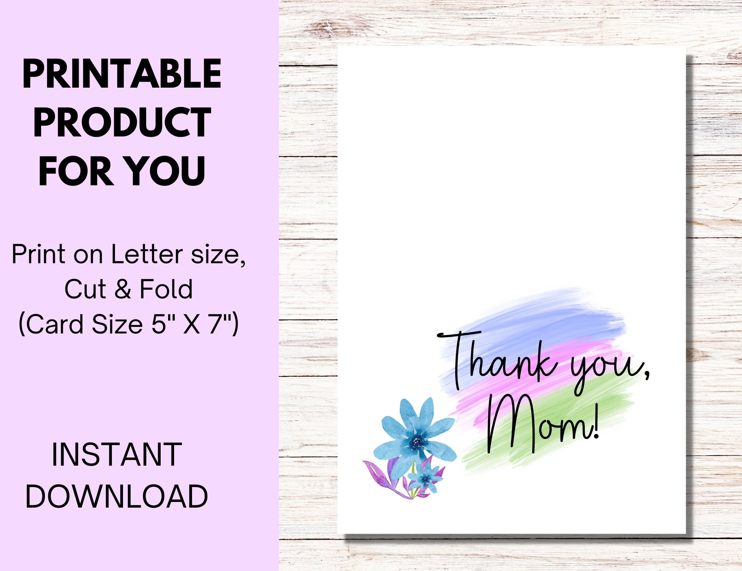 Card for Mom, Thank You Mom Card, 5x7 Folded Card | Printable PDF - Etsy