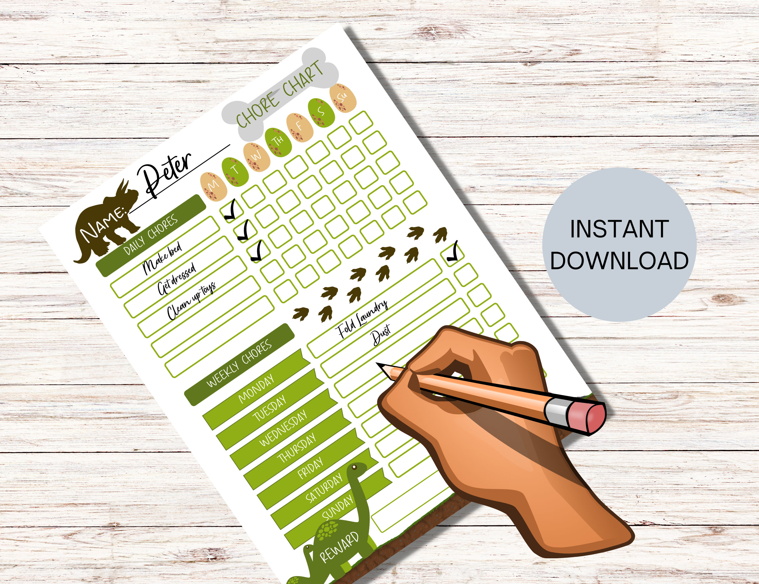 Dinosaur Chore Chart for Kids, Editable Chore Chart, Letter Size PDF - Etsy