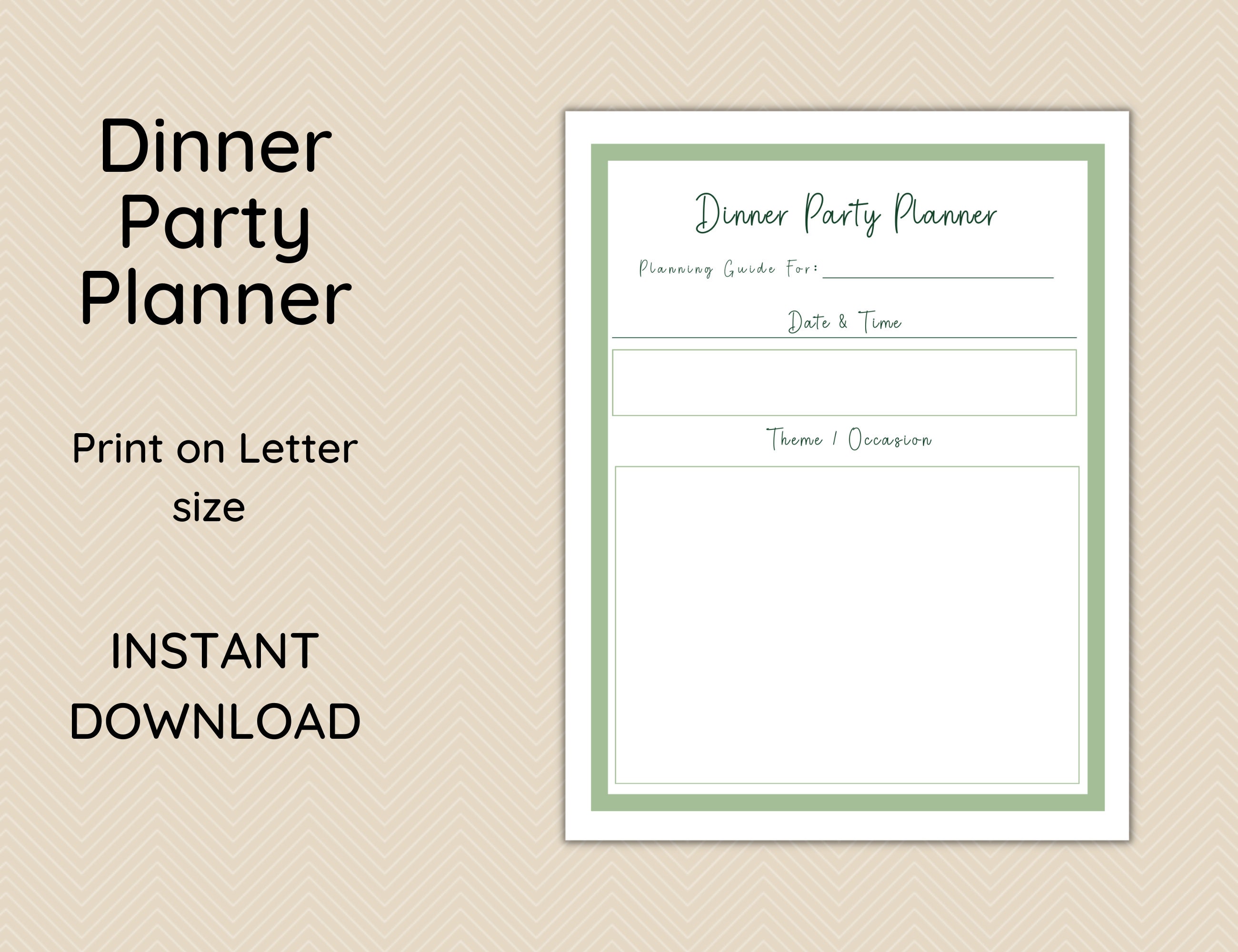 Dinner Party Planner Printable, Meal Planner Printable, Letter Size PDF ...
