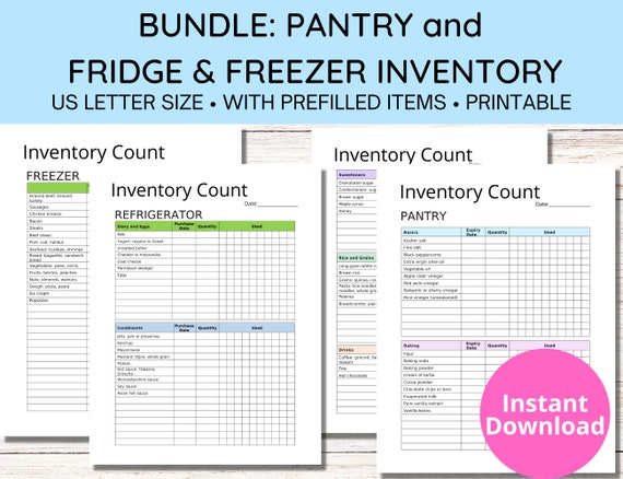 Kitchen Inventory Bundles Printable Pantry Fridge & Freezer - Etsy