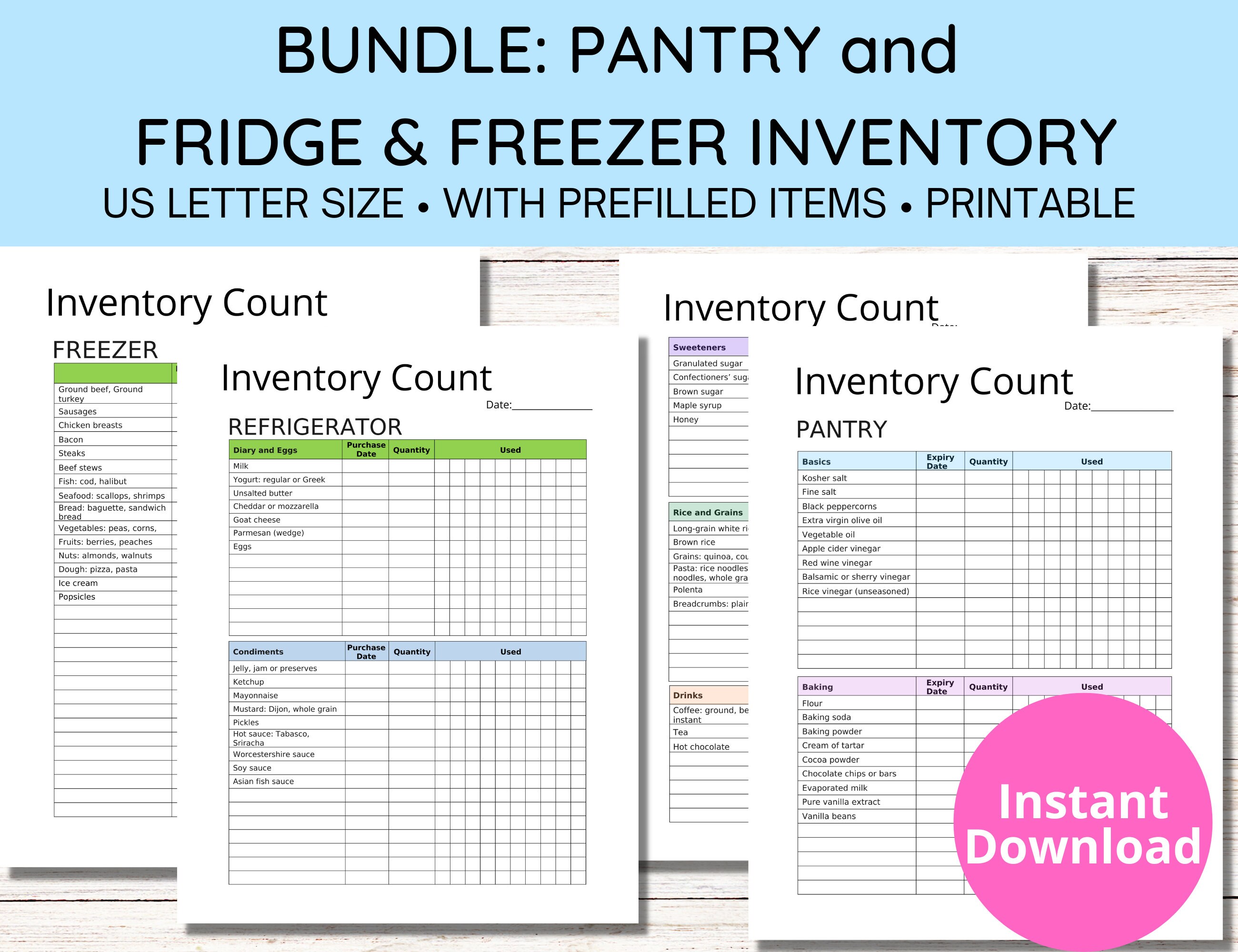 Kitchen Inventory Bundles Printable | Pantry, Fridge & Freezer ...