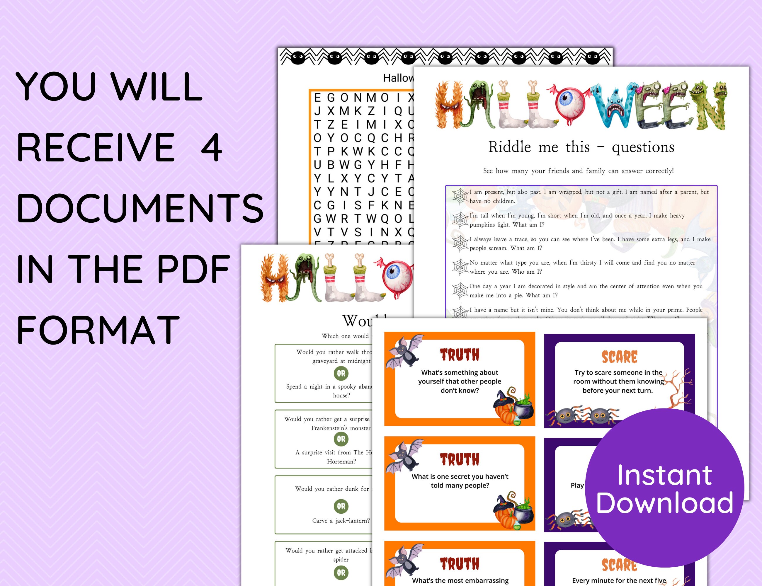 Halloween Games Bundle, Word Search, Riddle Me This, Truth or Scare ...