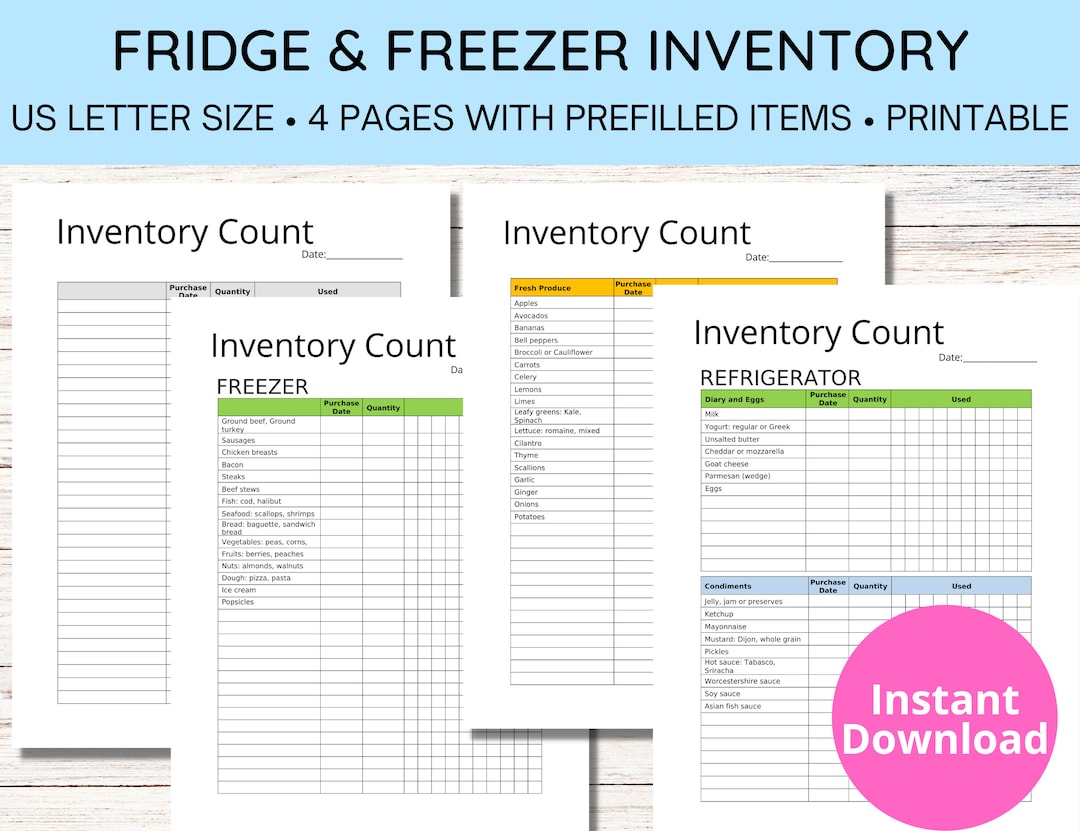 Fridge & Freezer Inventory Template Printable | Food Inventory | Letter ...
