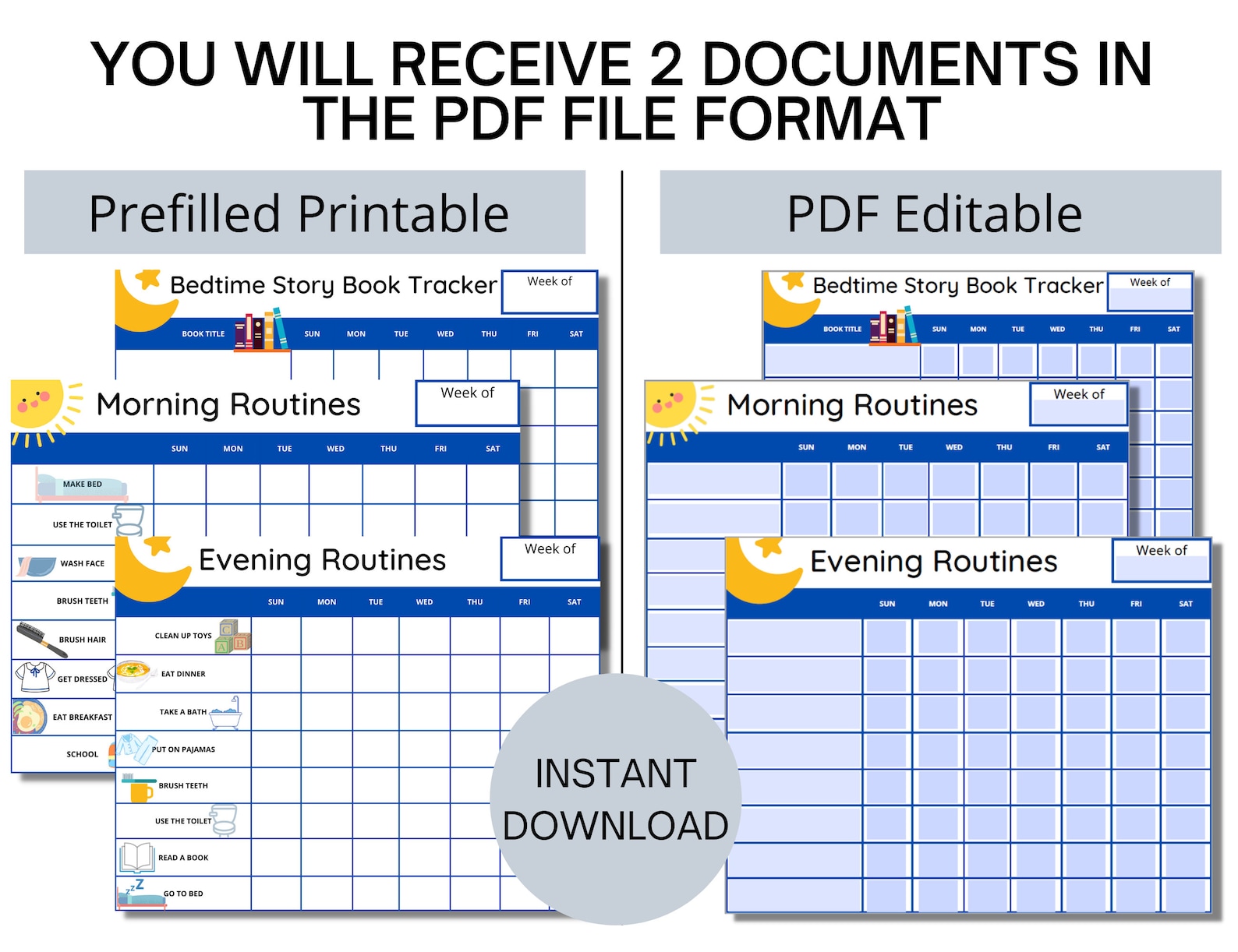 Morning and Bedtime Routine Charts for Kids With Book Tracker ...