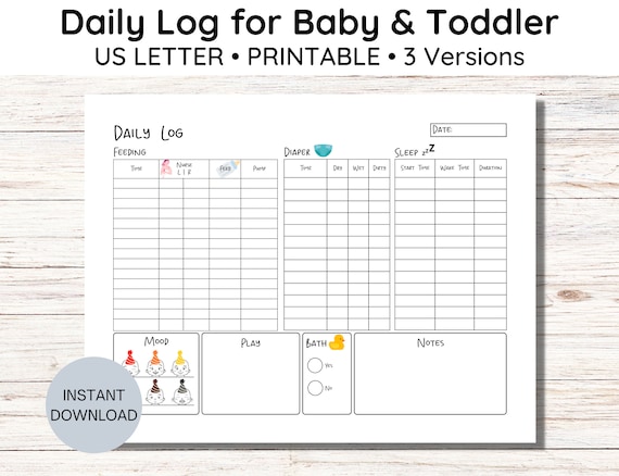Daily Log for Baby Daily Log for Toddler US Letter Size PDF | Etsy