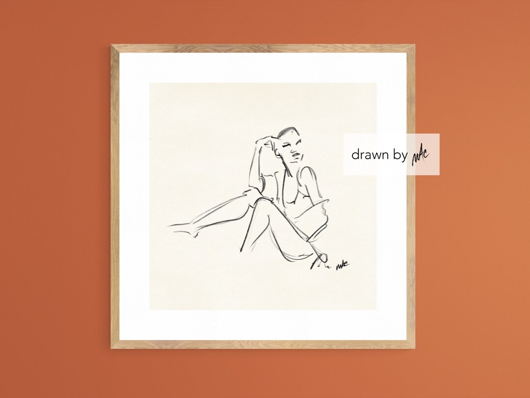 Female Figure Sketch, Non Nude, Sitting Pose, Print From Original ...