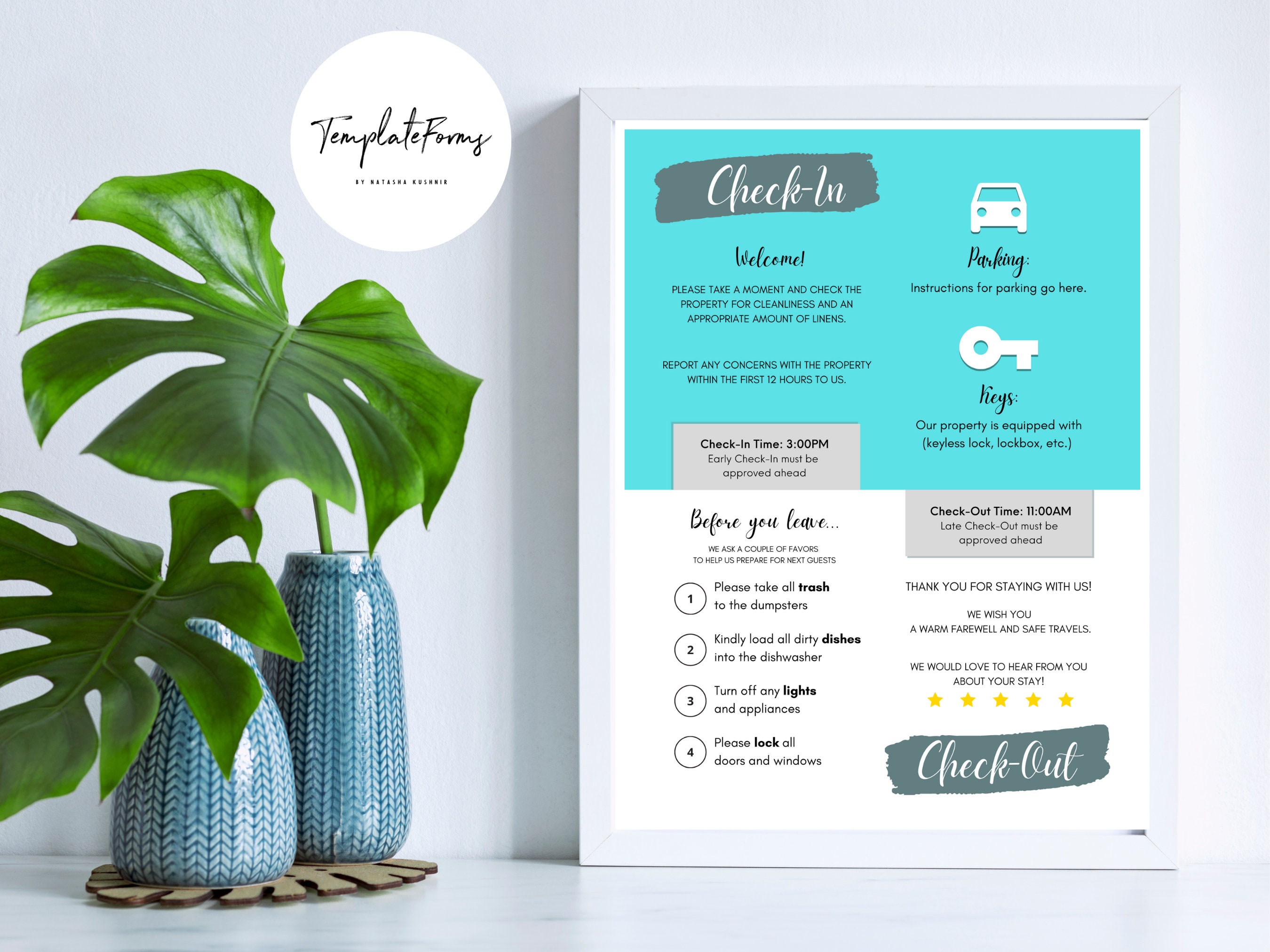 1 Page Check In/out Instructions for Airbnb, VRBO, STR Hosts, Fully ...