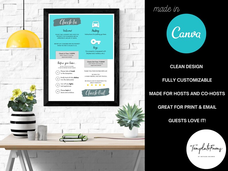 1 Page Check In/out Instructions for Airbnb, VRBO, STR Hosts, Fully ...