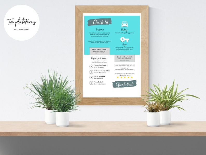 1 Page Check In/out Instructions for Airbnb, VRBO, STR Hosts, Fully ...