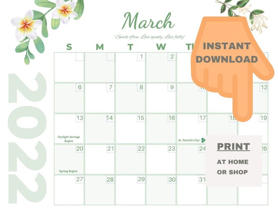 March 2022 Calendar Printable