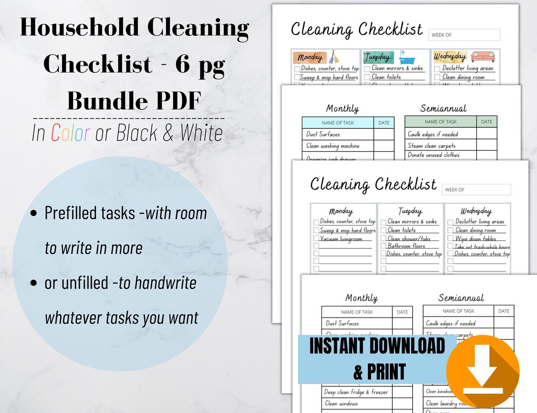 Cleaning Checklist, Household Chores, Spring Cleaning Printable ...