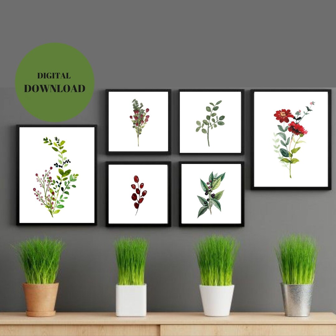 Botanical Prints Set of 9, Botanical Wall Decor, Plants, Flower Market ...