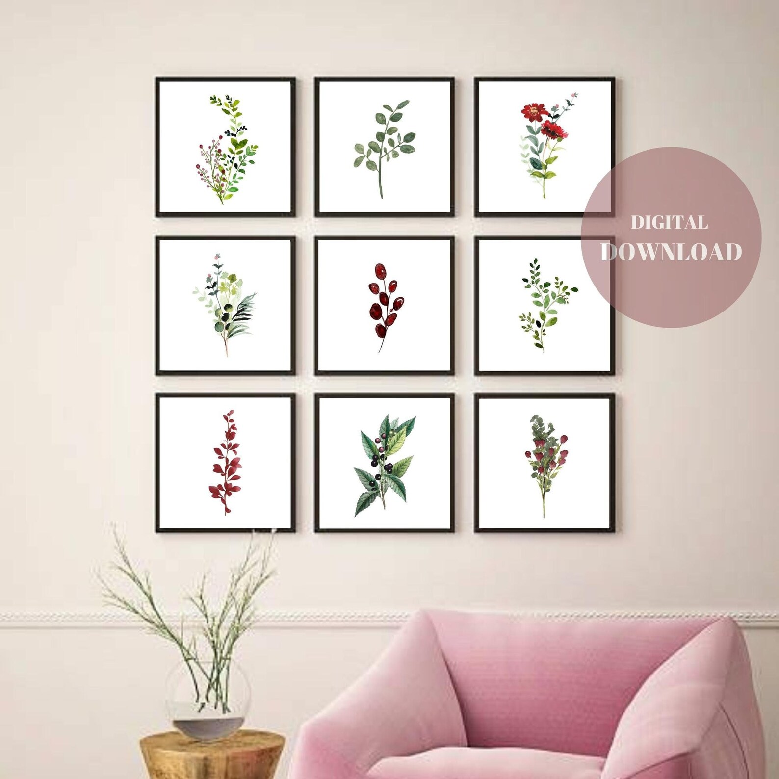 Botanical Prints Set of 9, Botanical Wall Decor, Plants, Flower Market ...