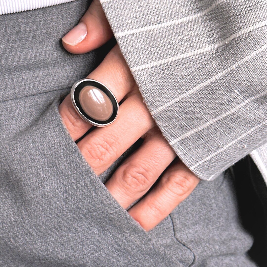 Agate Ring, Big Agate Ring for Her, Silver Black Gemstone Ring, Jewelry ...