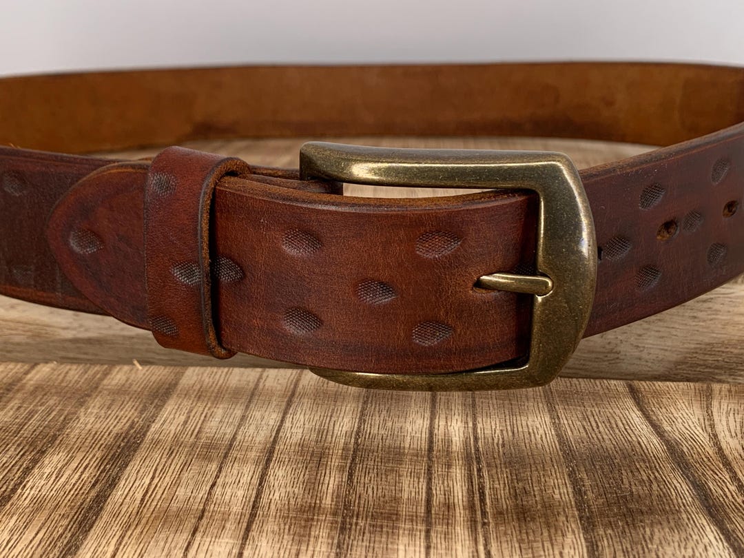 Belt "dot Motif" 1.5 Inch Solid Brass Buckle - Premium Full Grain ...