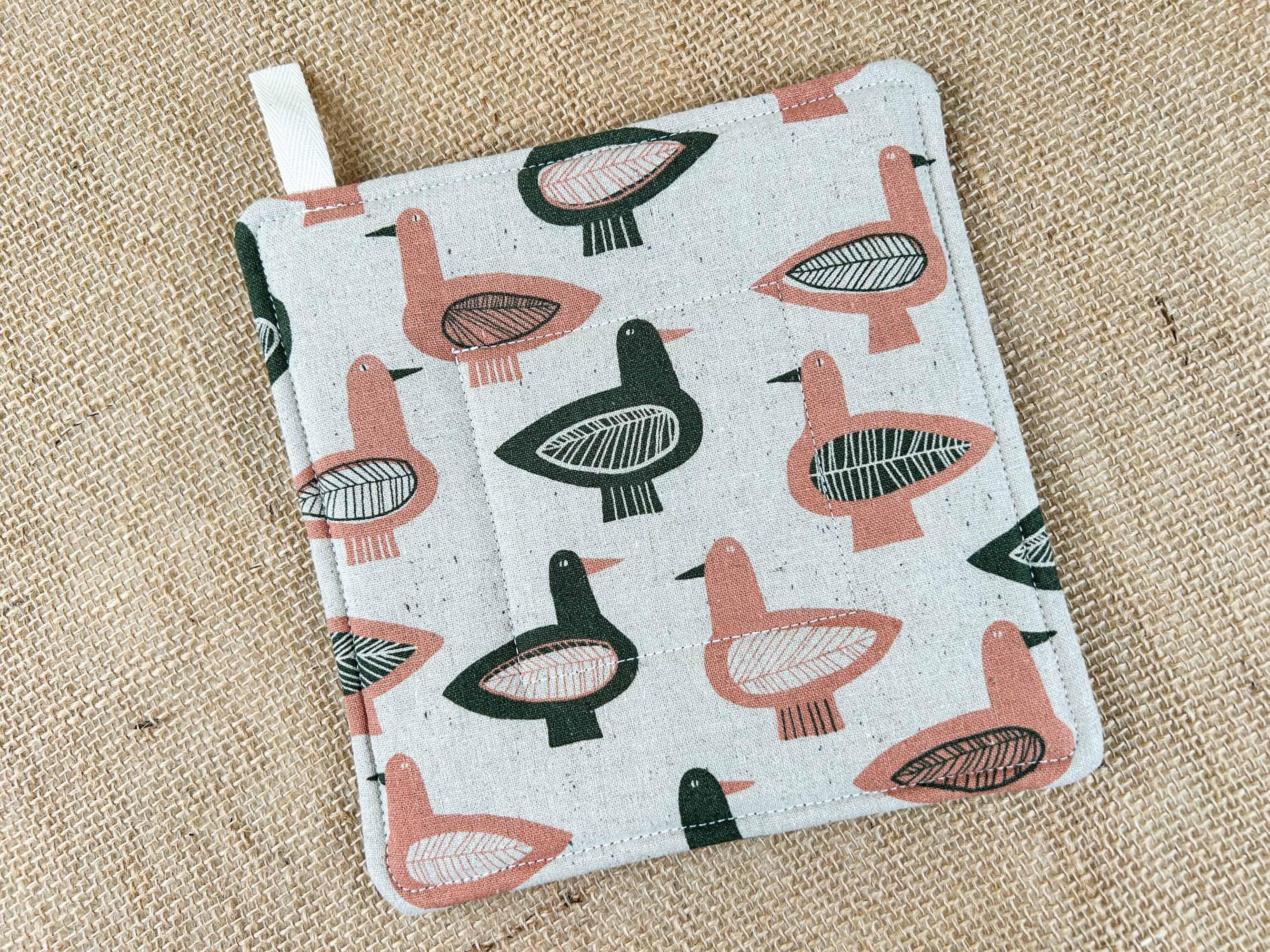 Handmade 7.5" Pot Holder / Hot Pad - Green and Coral Birds - Etsy