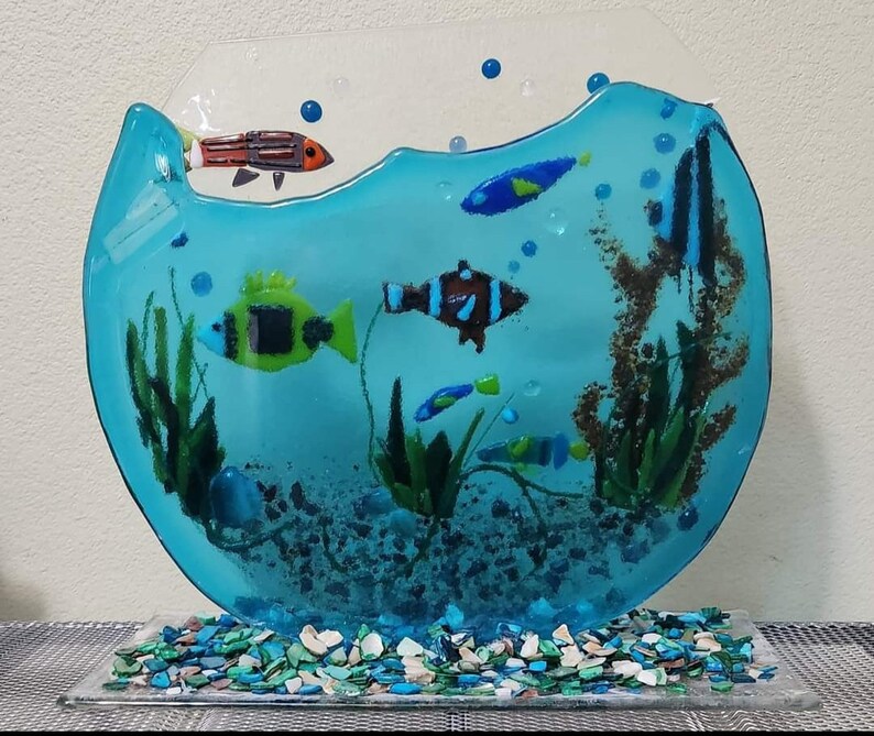 Custom Fused Glass."come Swim With Us 2D, Fish Bowl". Hand Cut and ...