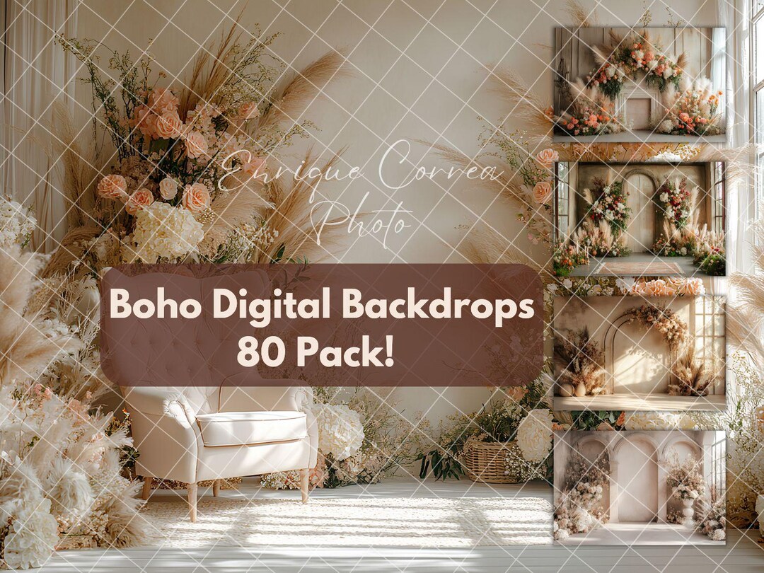 Boho Digital Backdrop Bundle, Maternity Backgrounds, 80+ Bohemian Style ...