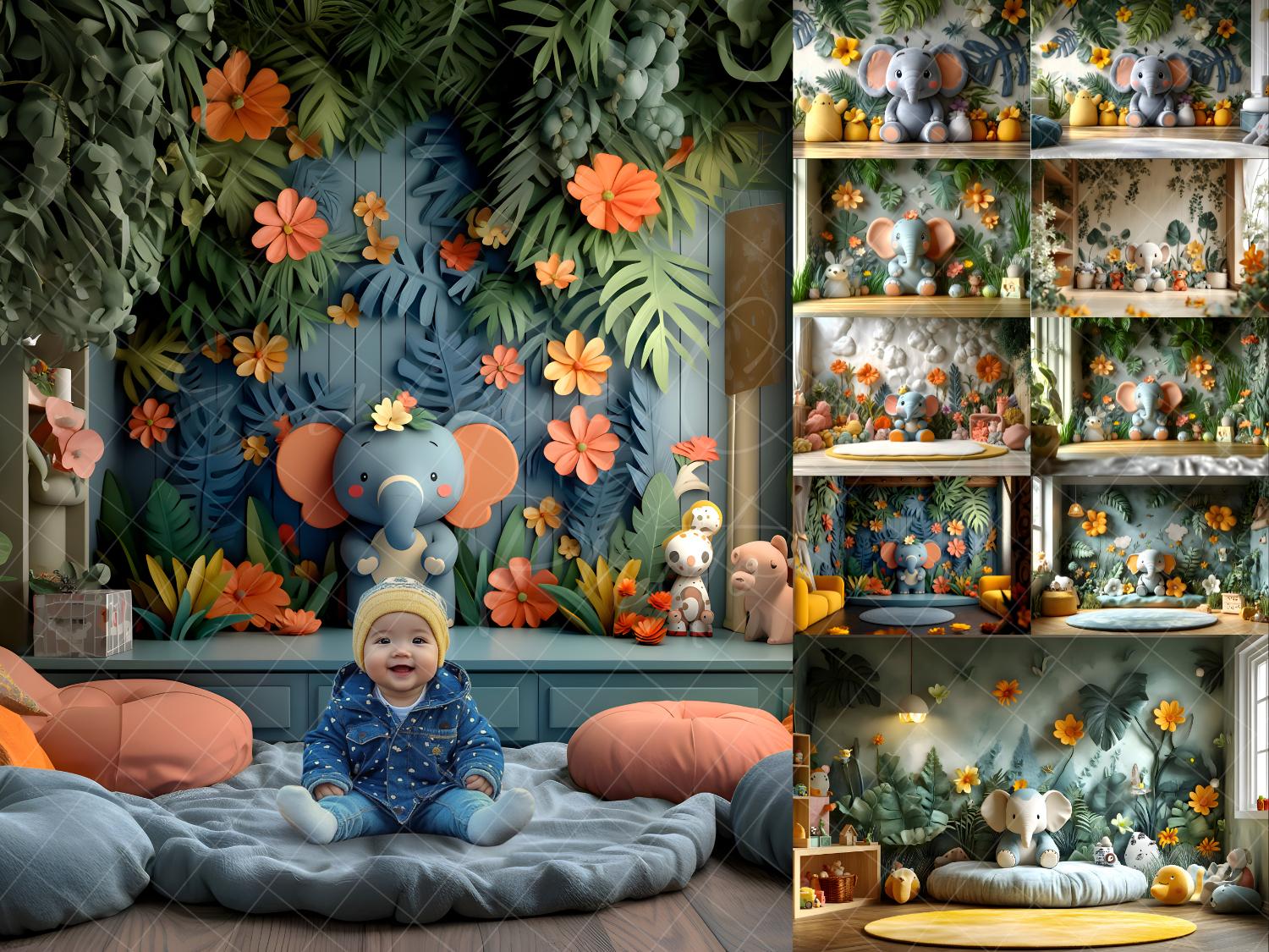 Cute Animated Baby Elephant Jungle Theme | 10-pack Kids Digital ...
