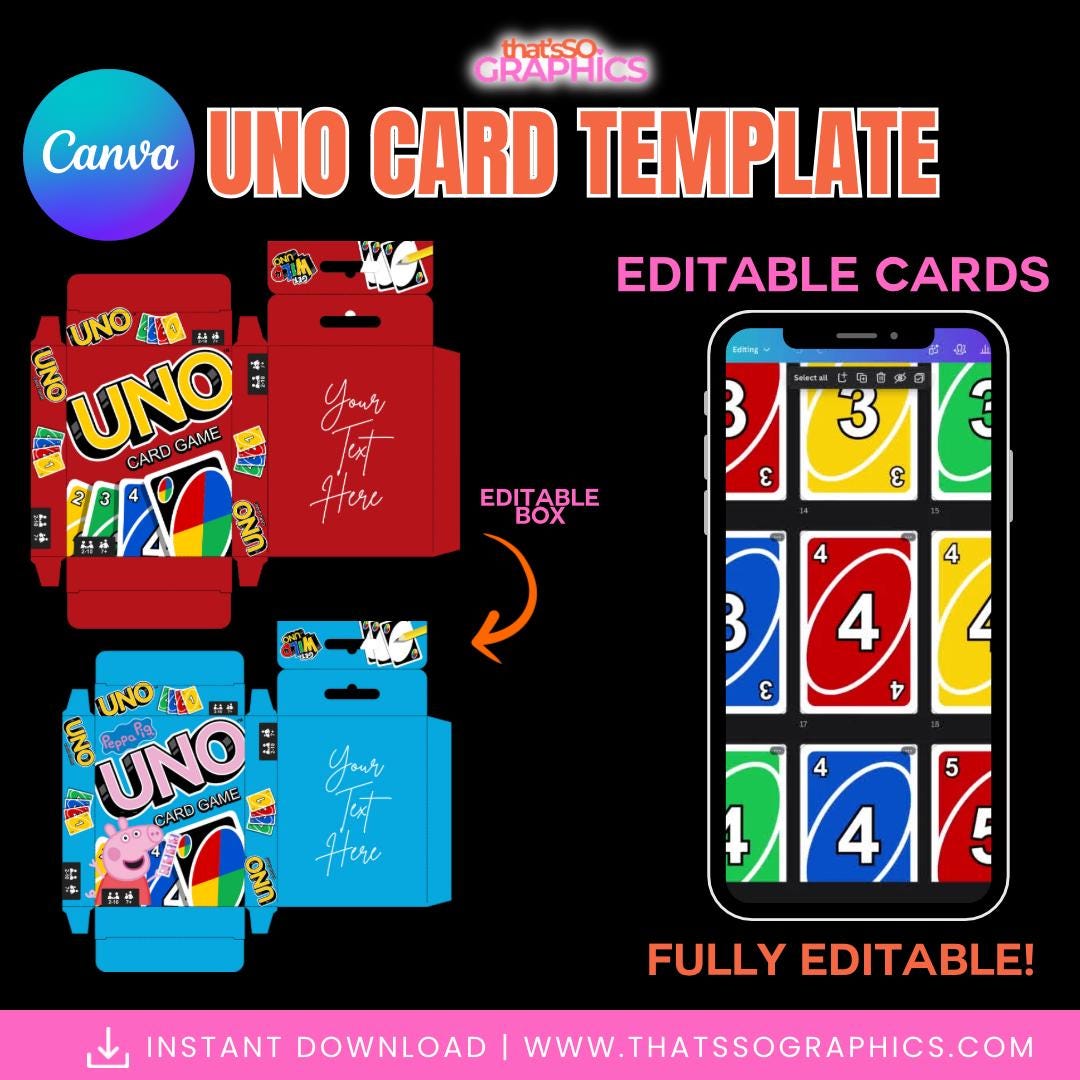 Editable UNO Card and Box Template - Etsy Australia