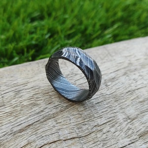 Damascus Steel ROCK Hammered Finish Ring Band Handmade - Etsy