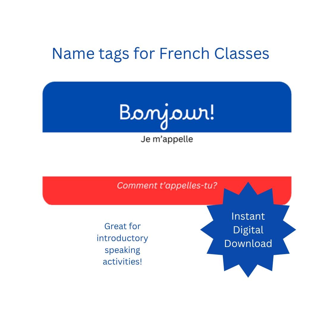 Bonjour! French Name Tags (printable) - Etsy