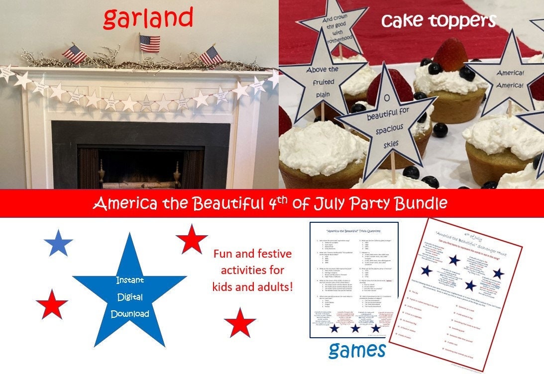 4th of July - America the Beautiful - Party Bundle, With Garland, Cake ...
