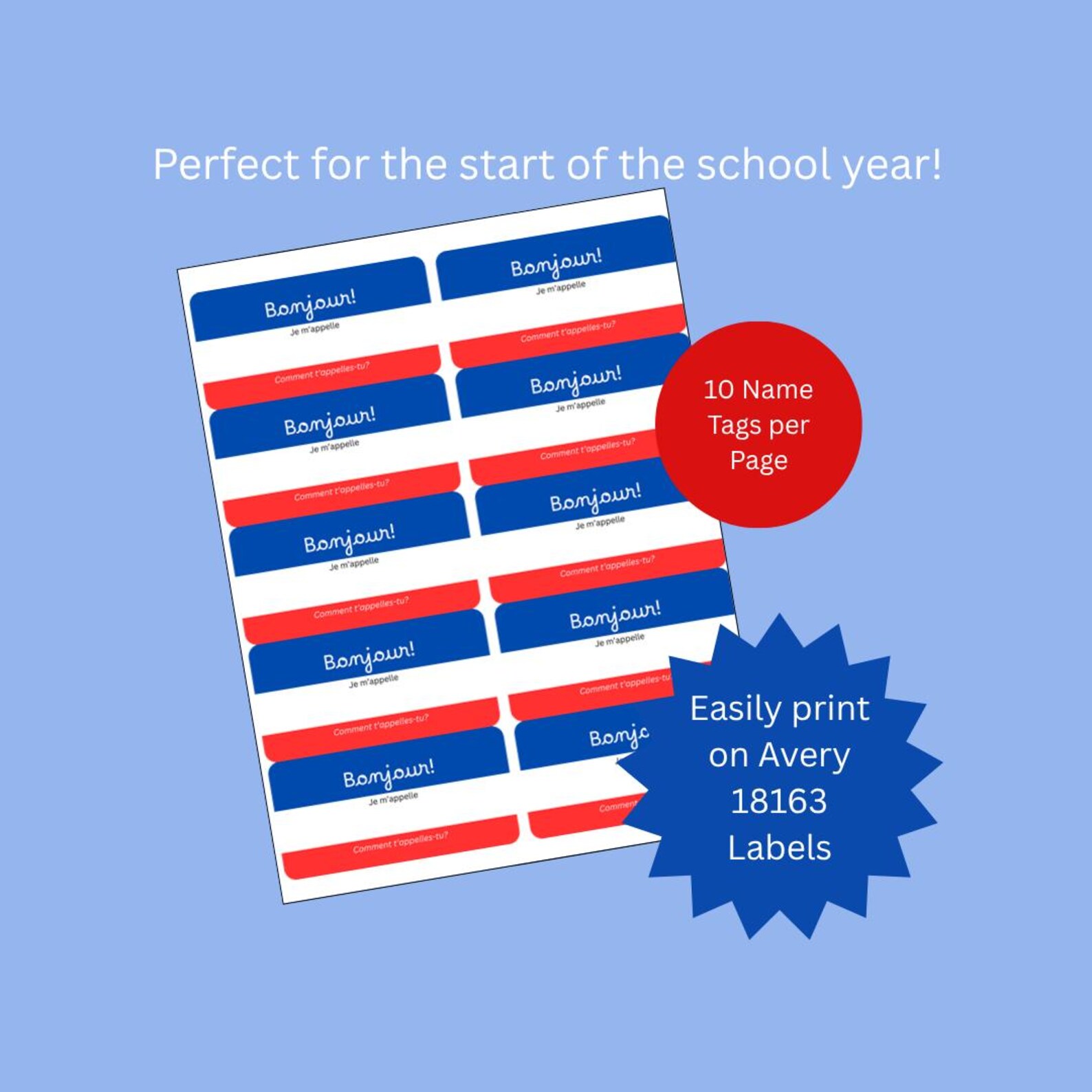 Bonjour! French Name Tags (printable) - Etsy