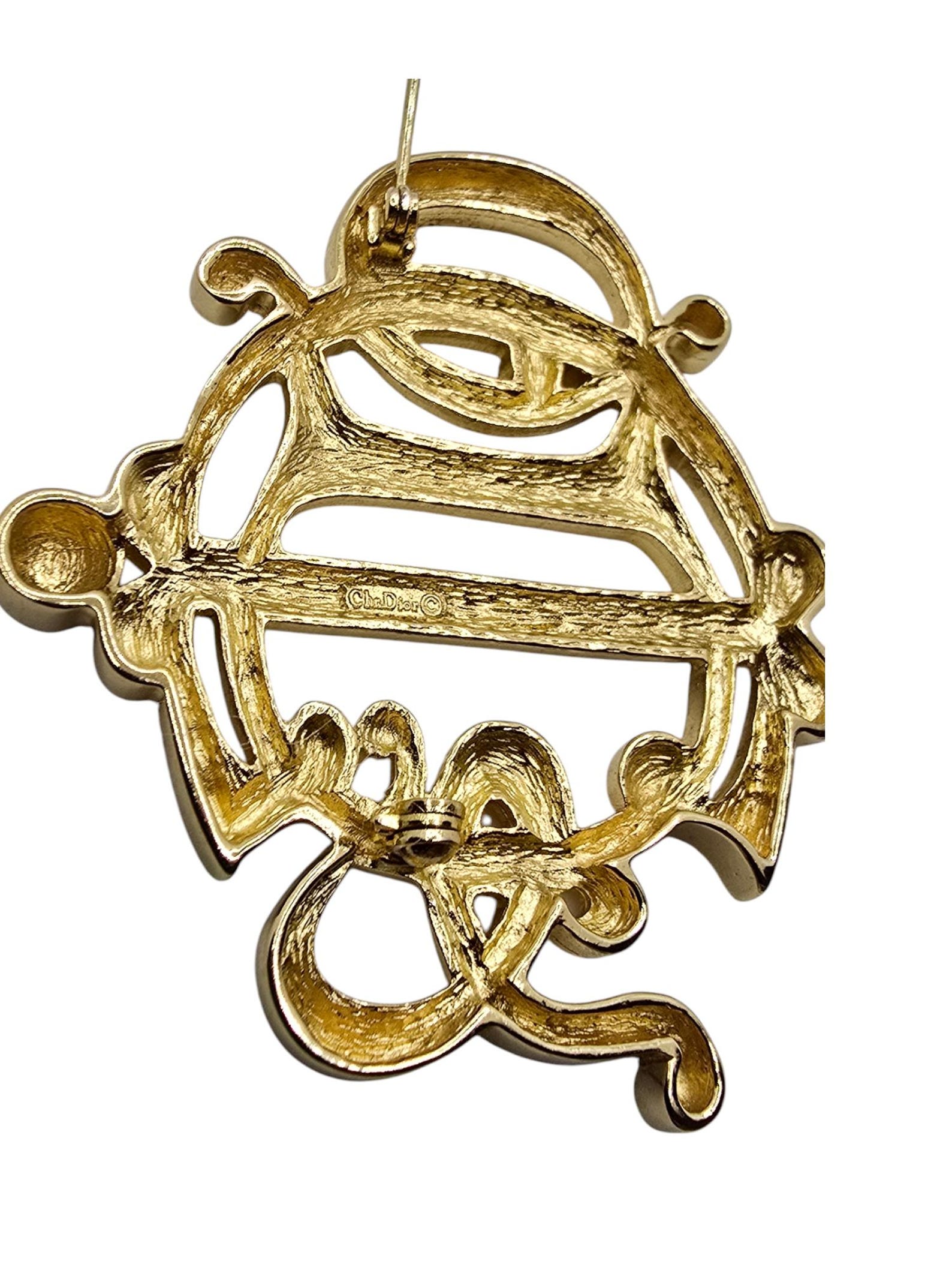 Christian Dior Gold Insignia Crest Logo Monogram Brooch Pin Authentic ...