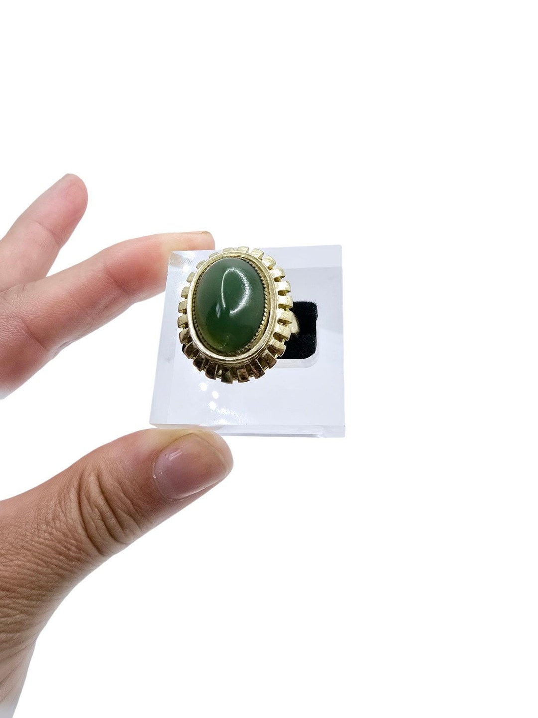 Vintage Whiting & Davis Green Stone Ring Victorian Revival Gold Tone - Etsy