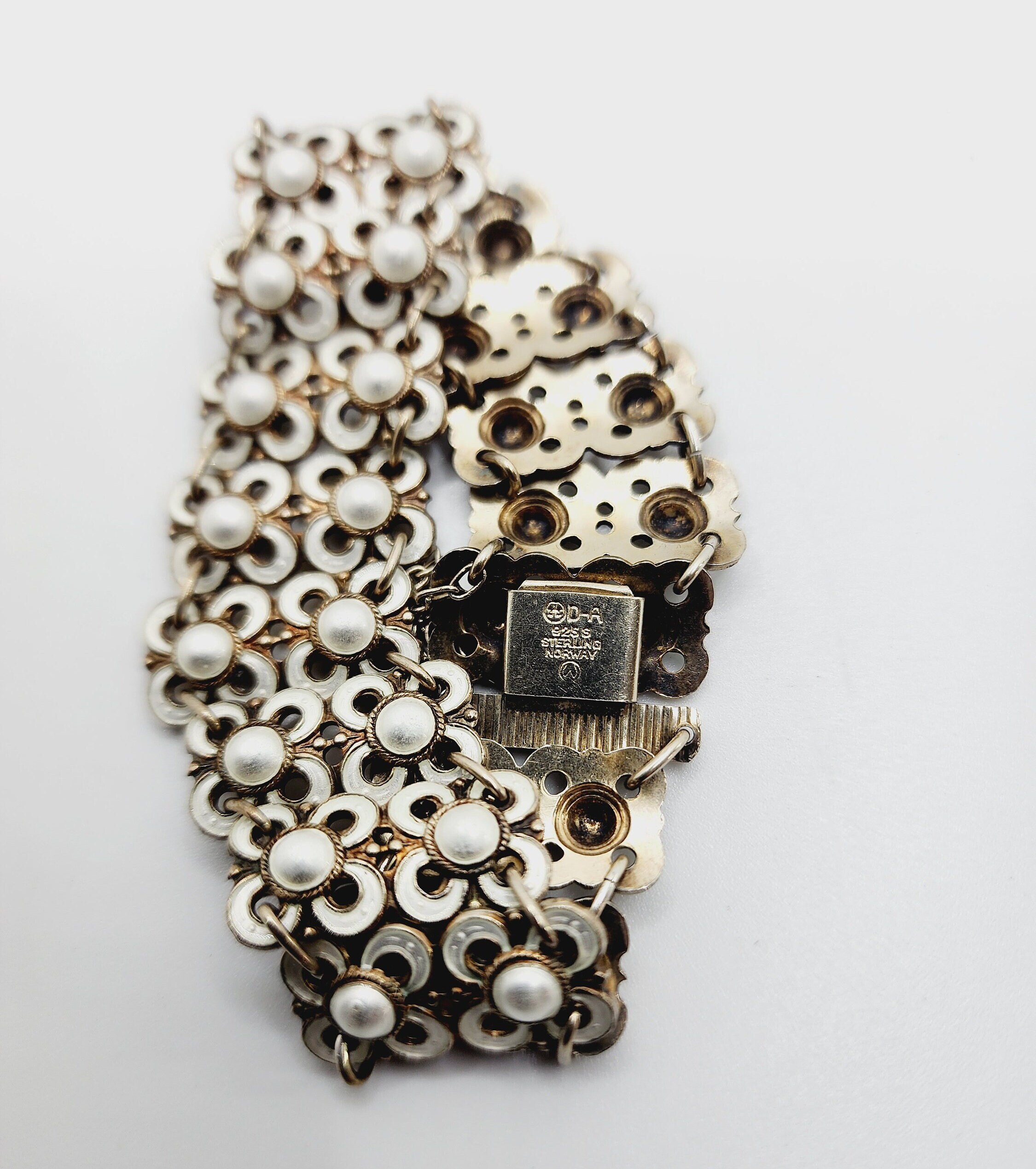 DAVID ANDERSEN, Norway, Gold Washed Sterling Bracelet With Glass Pearls ...