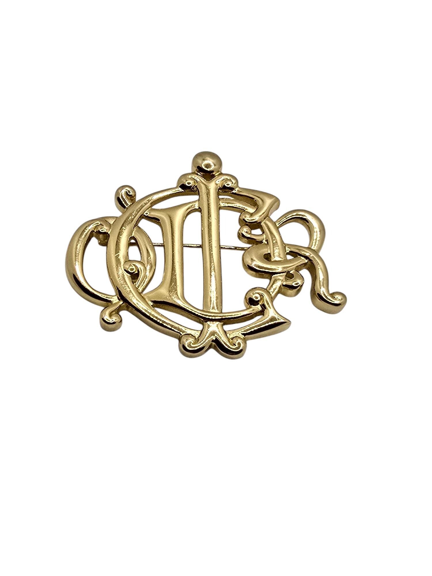Christian Dior Gold Insignia Crest Logo Monogram Brooch Pin Authentic ...