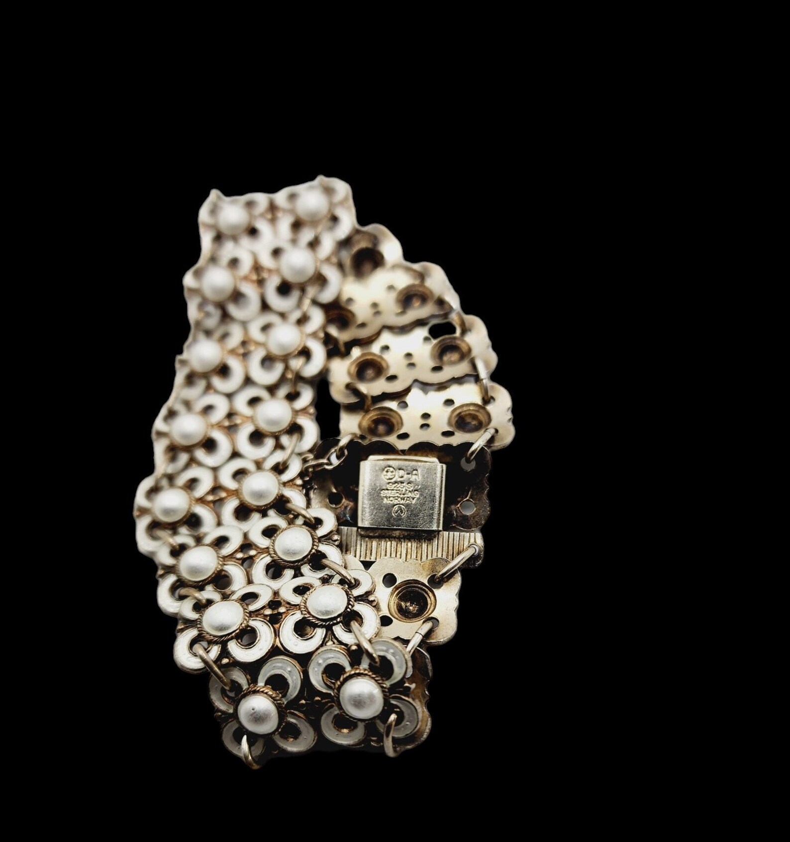 DAVID ANDERSEN, Norway, Gold Washed Sterling Bracelet With Glass Pearls ...