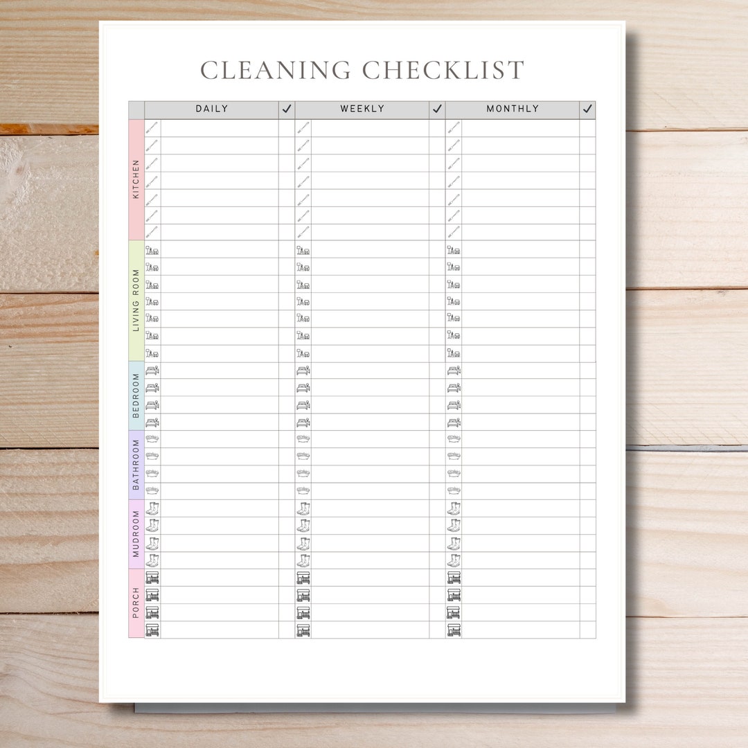 Cleaning Checklist, Fillable and Printable PDF, Daily, Weekly, Monthly ...