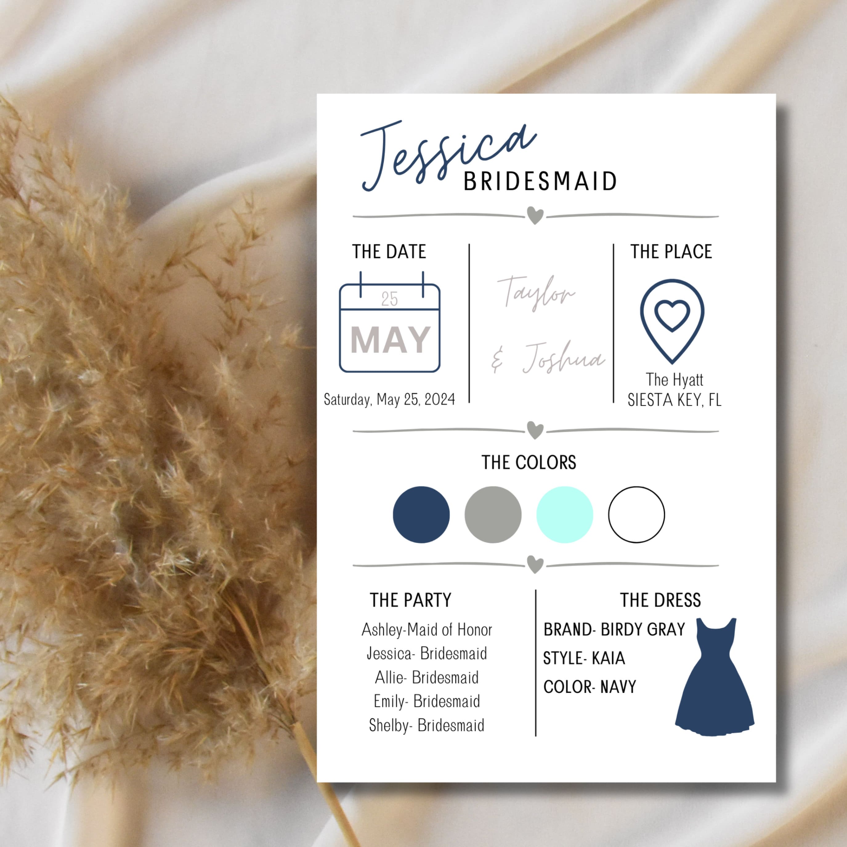 Wedding Information Sheet, Wedding Information for Bridesmaids, Wedding ...