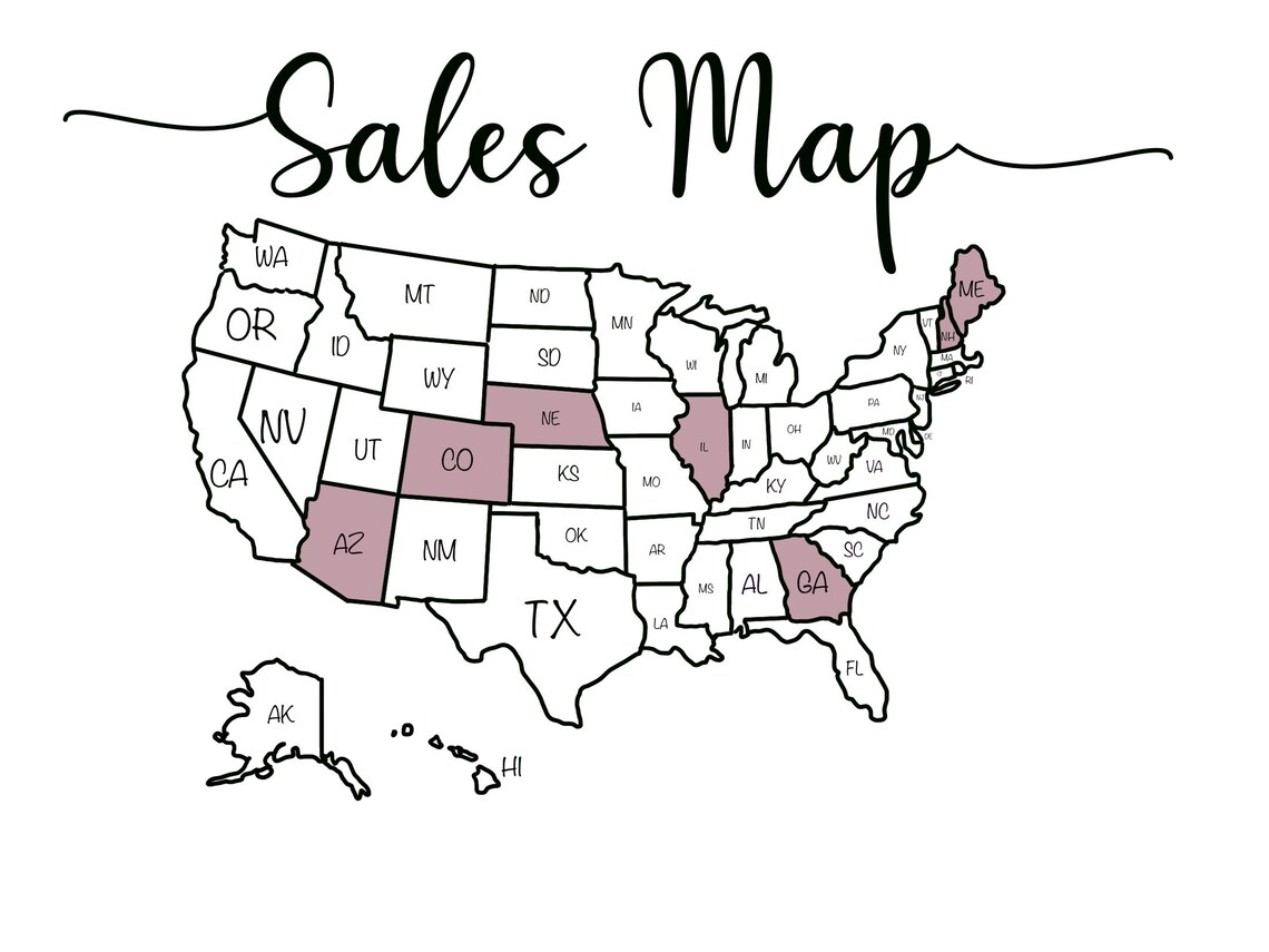 Sales Map, Small Business Sales Map Tracker, Printable Map, Sales ...
