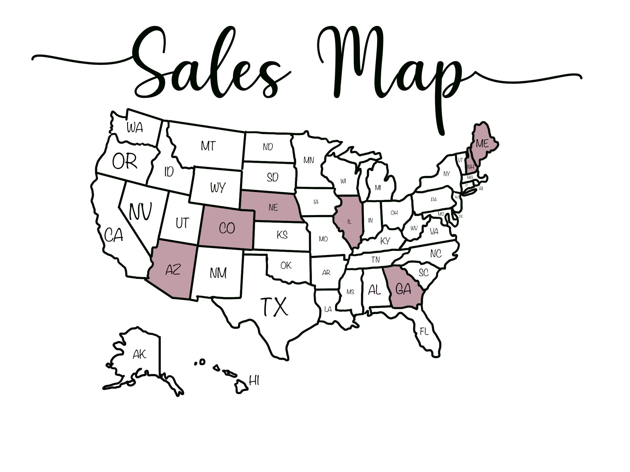Sales Map, Small Business Sales Map Tracker, Printable Map, Sales ...