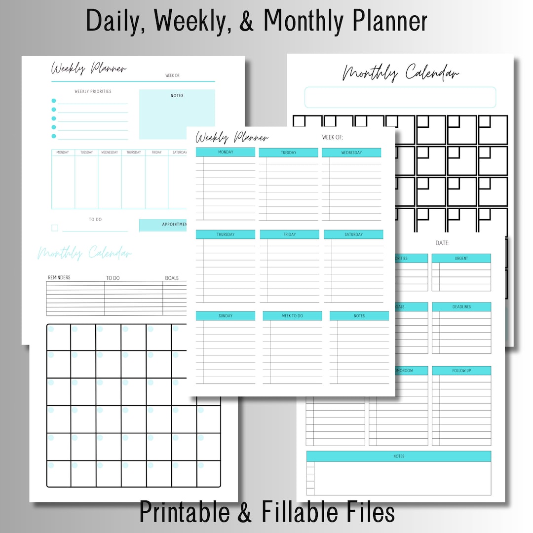 Undated Printable and Fillable Planner Bundle, Digital Daily Weekly and ...